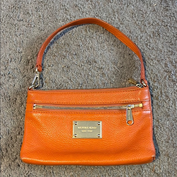 Michael Kors | Bags | Michael Kors Orange Leather Wristlet Handbag ...